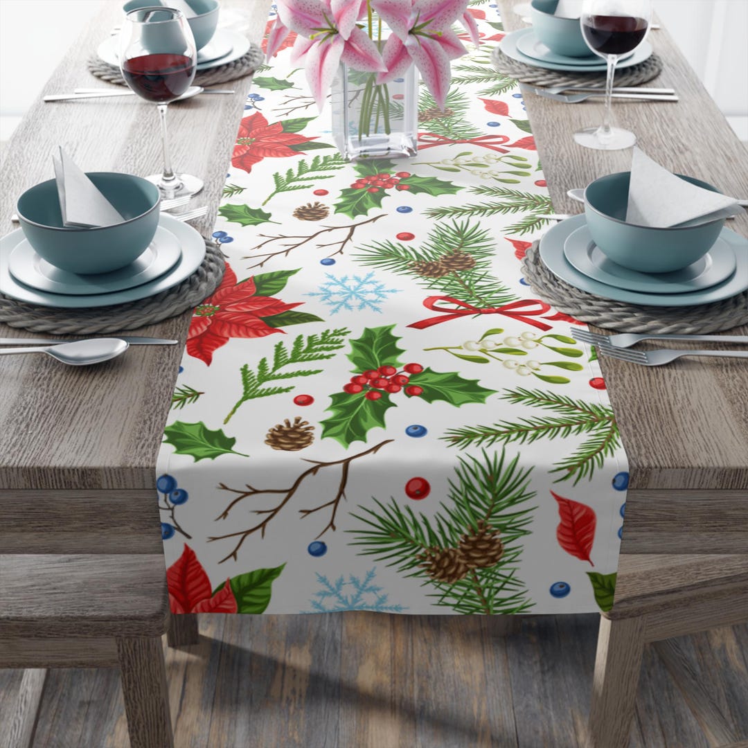 Christmas Table Runner, Holiday Table Runner, Floral Table Runner ...