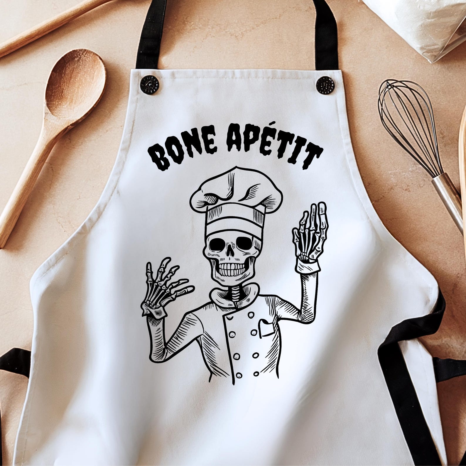 Bone Apetit Apron, Chef Skeleton, Funny Baking Apron, Halloween Apron ...