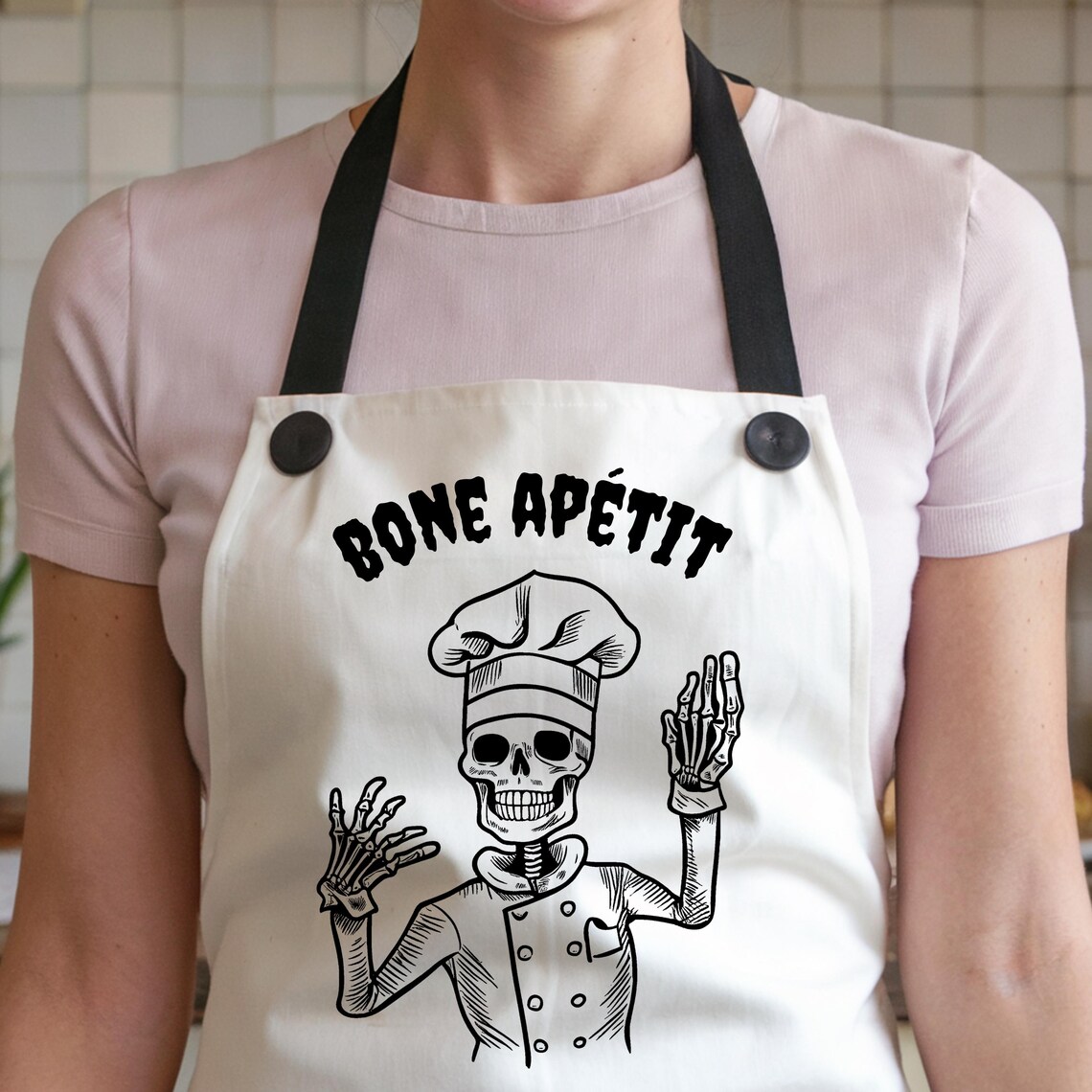Bone Apetit Apron, Chef Skeleton, Funny Baking Apron, Halloween Apron ...