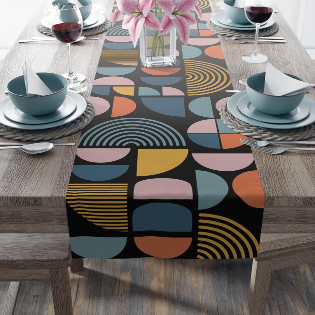 Retro Table Runner, Hostess Gift for Women, Mid Century Modern Table ...