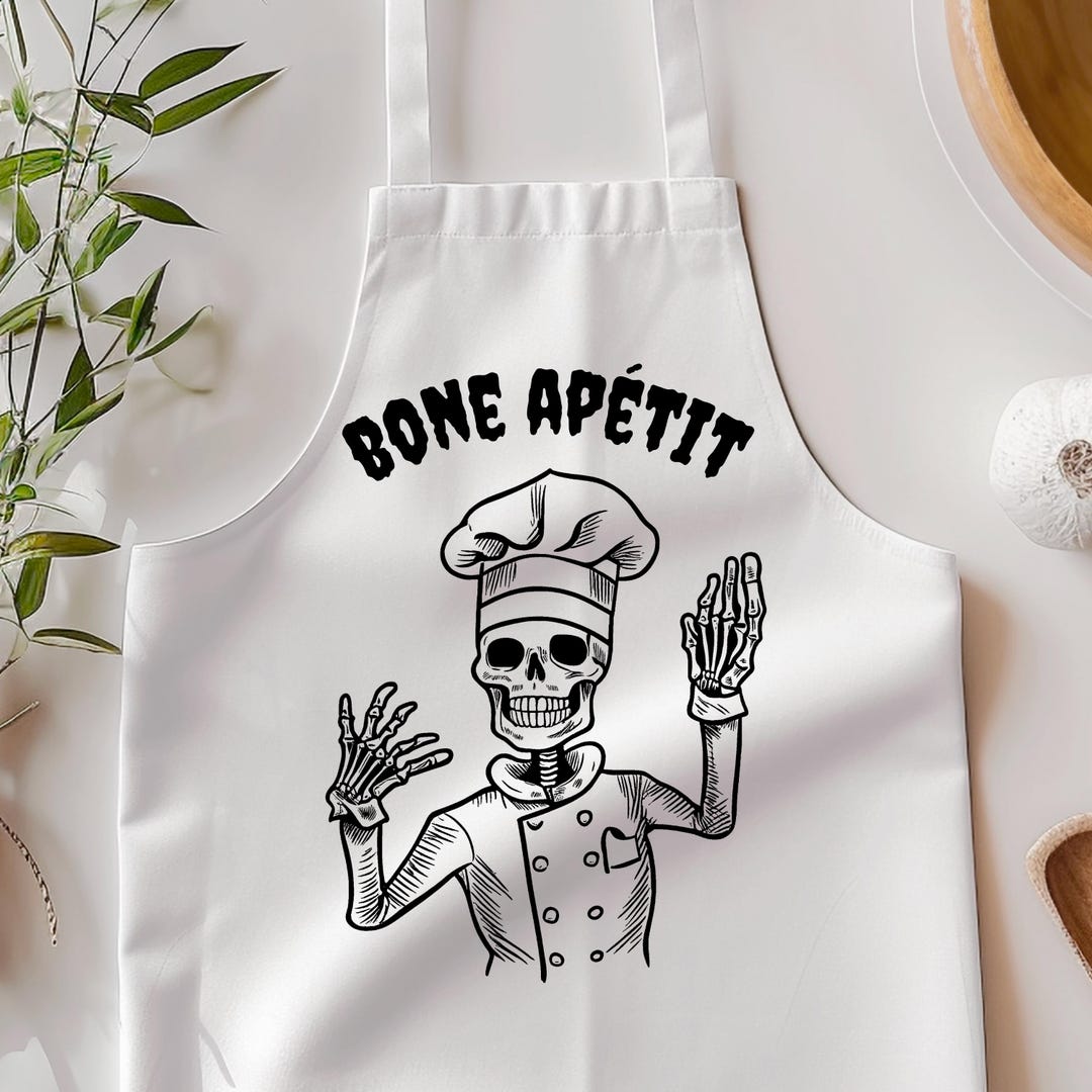 Bone Apetit Apron, Chef Skeleton, Funny Baking Apron, Halloween Apron ...