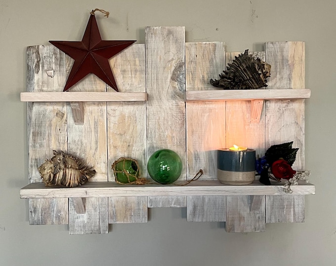 Farmhouse Wood Wall Shelf, Rustic Wood Wall Shelf, Beach Wall Shelf ...
