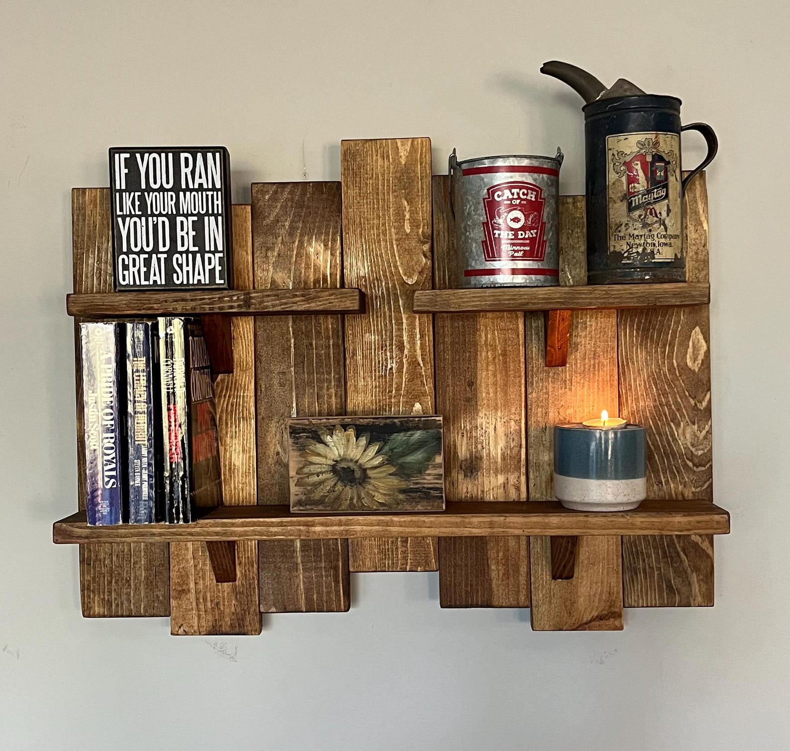 Rustic Wood Wall Shelf, Man Cave Wood Wall Shelf, Farmhouse Wood Wall ...