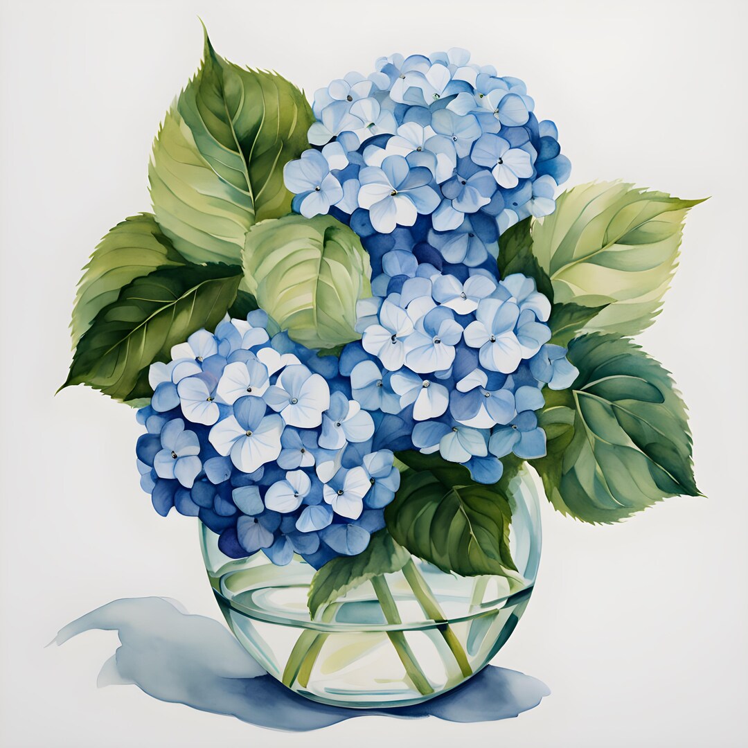 Hydrangeas Watercolor Digital Print, Floral Wall Art, Botanical Print ...
