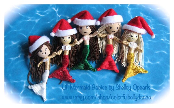 Items similar to Lil Mermaid Babies in Santa Hats! Mermaid Doll ...