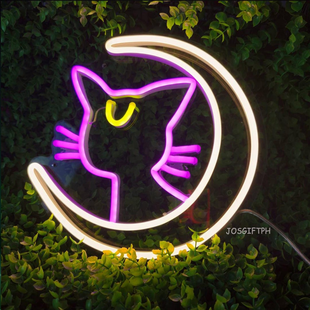 Anime Character Neon Sign, Moon Cat Neon Light, Gifts for Kids, Kids ...