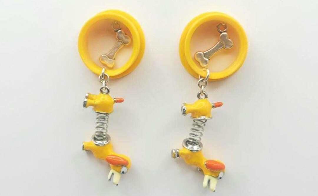 Slinky Dog Tunnels Dangle Gauges Plugs Yellow and Orange Custom ...