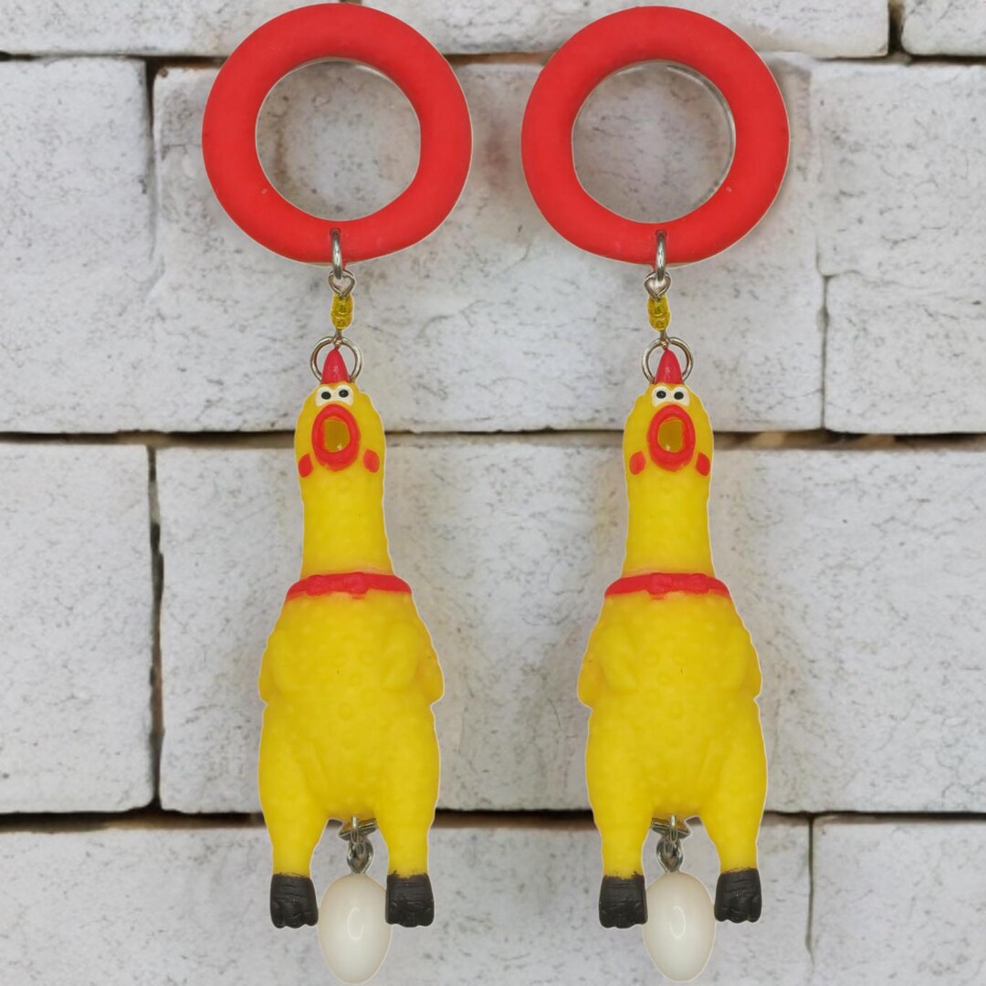 Kitsch Novelty Tunnels Chicken and Egg Dangle Farm Kawaii Gauges Plugs ...