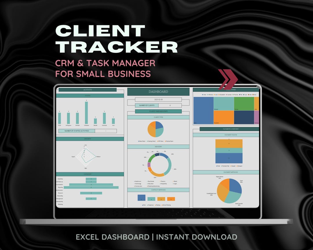 Excel CRM Client Tracker Template Task Manager Lead Tracker Small ...