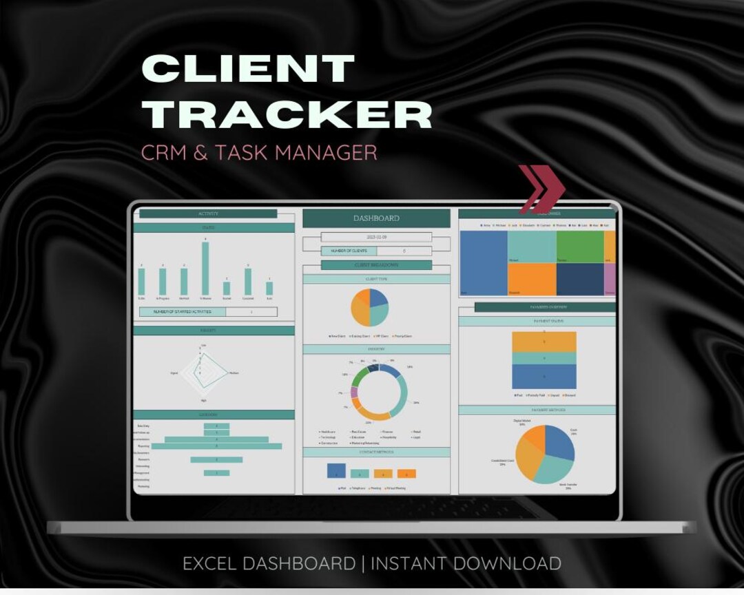 Client Tracker CRM Excel Template for Small Business, Client Task ...