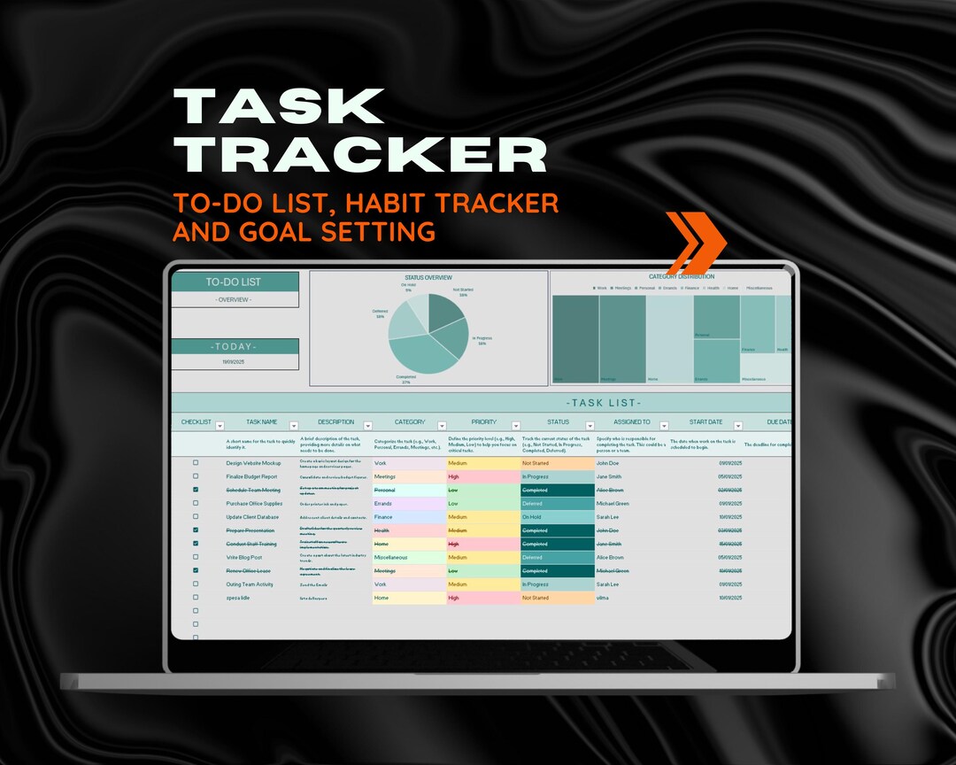 Task Tracker Excel to Do List Goal Setting Template Progress Task ...