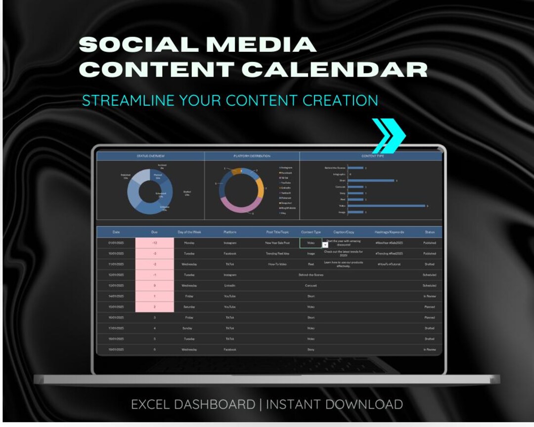 Content Calendar Social Media Manager Content Planner, Digital ...