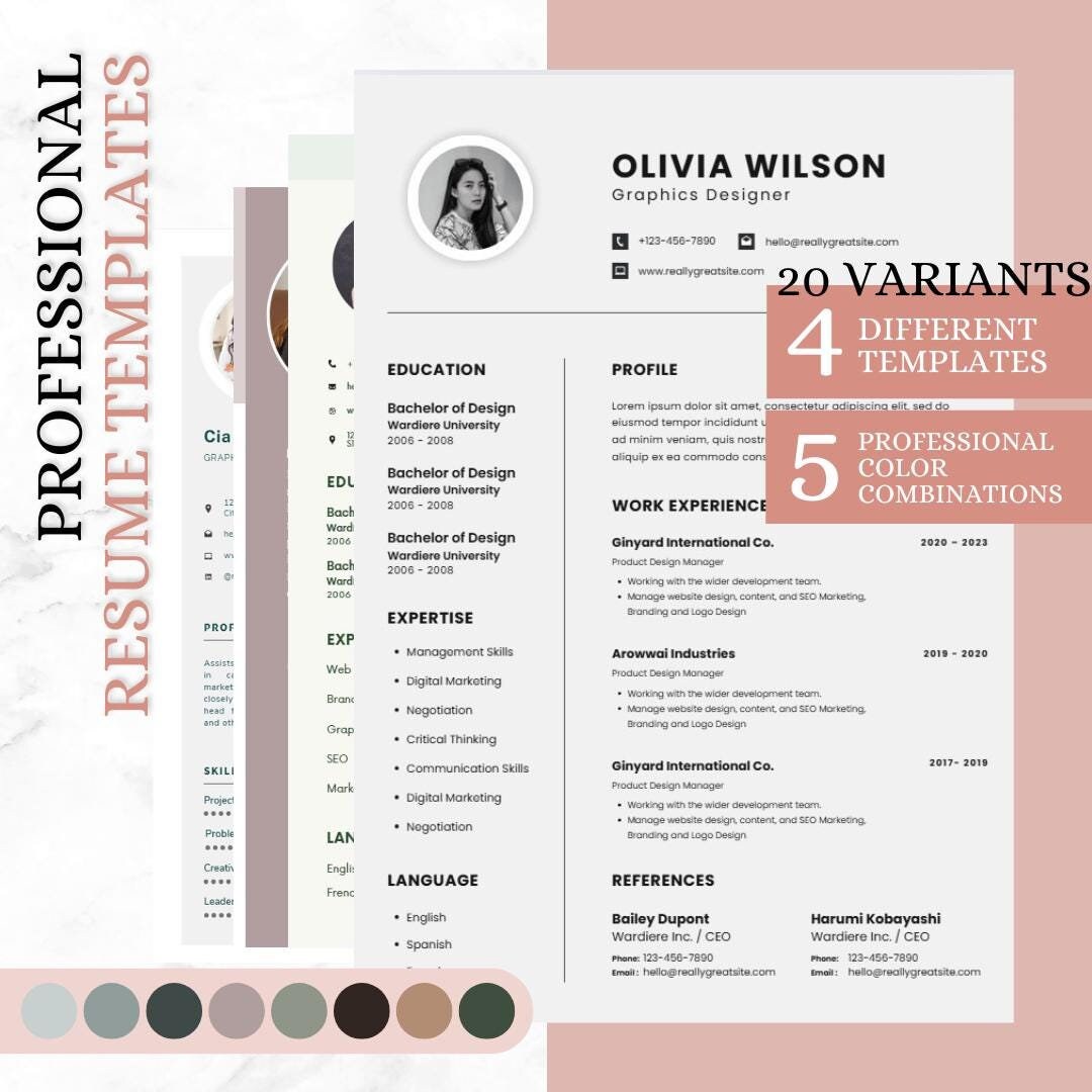 20 Editable Resume Templates Canva Modern CV Design, Professional Color ...