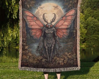 Mothman Woven Blanket Cryptid Throw Blanket Cottagecore Mothman Cotton ...