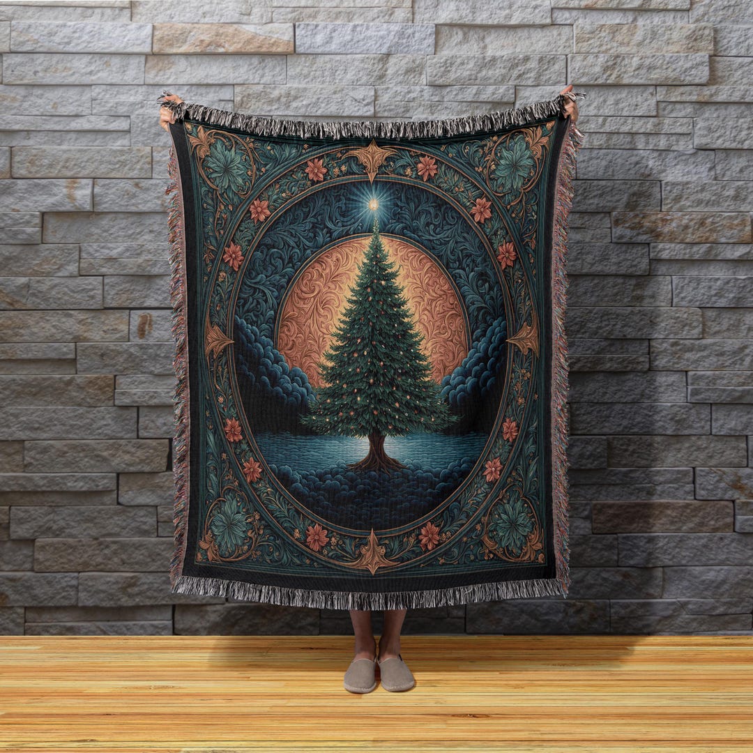 Scandinavian Christmas Tree Throw Blanket, Holiday Home Decor, Jacquard ...