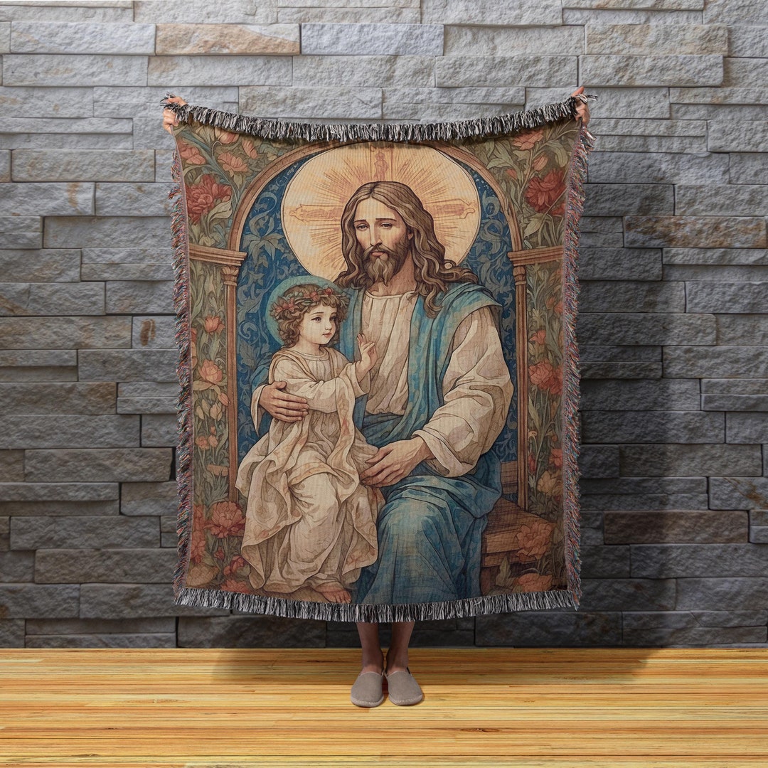 Jesus Christ Woven Blanket: Christian Home Decor Tapestry - Etsy