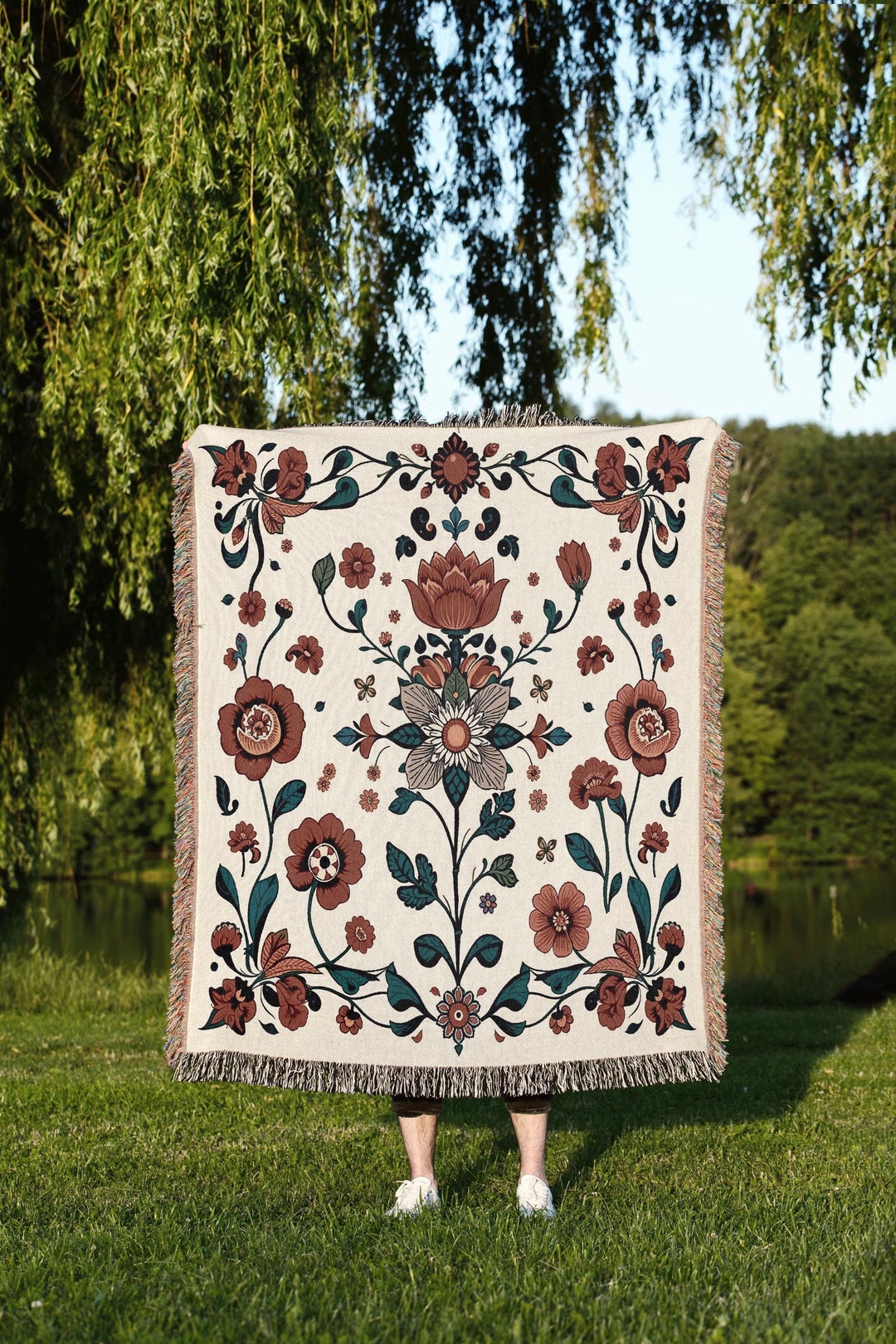 Floral Scandinavian Throw Blanket, Soft Cozy , Floral Blanket, Boho ...