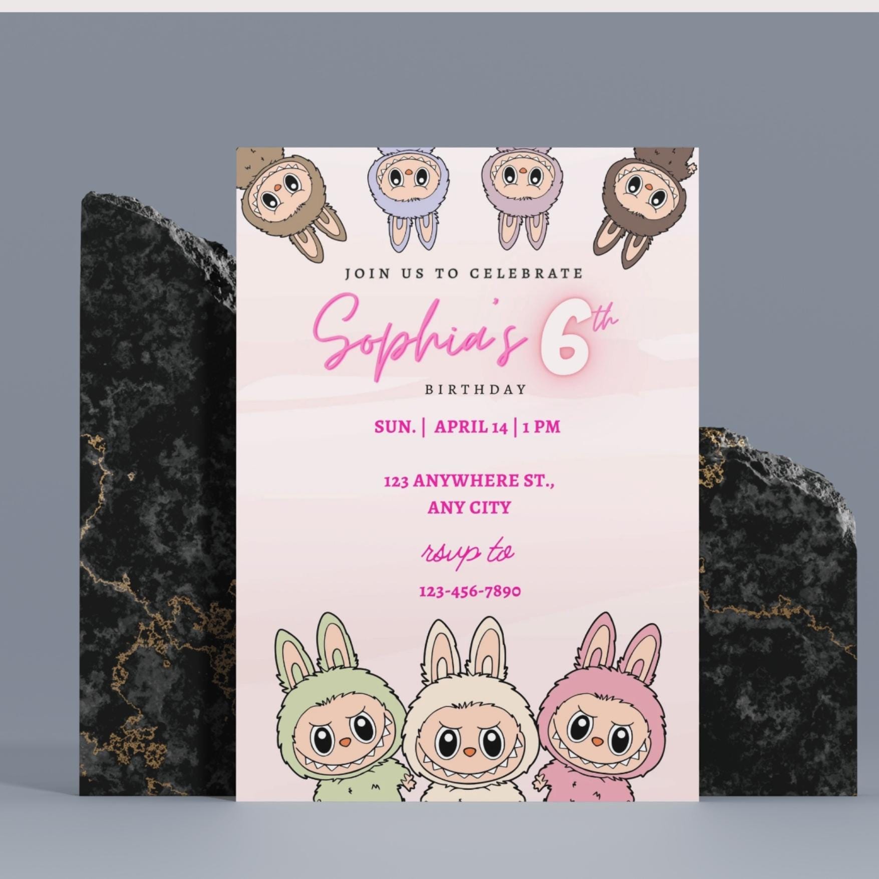 Labubu Birthday Invitation, Labubu Editable Template, Labubu Birthday ...