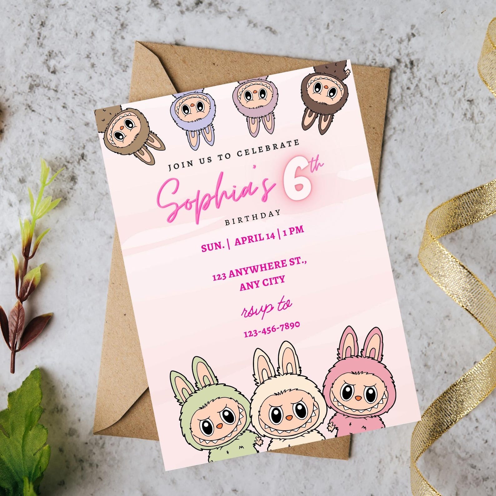 Labubu Birthday Invitation Template: Editable Canva Party Invite ...