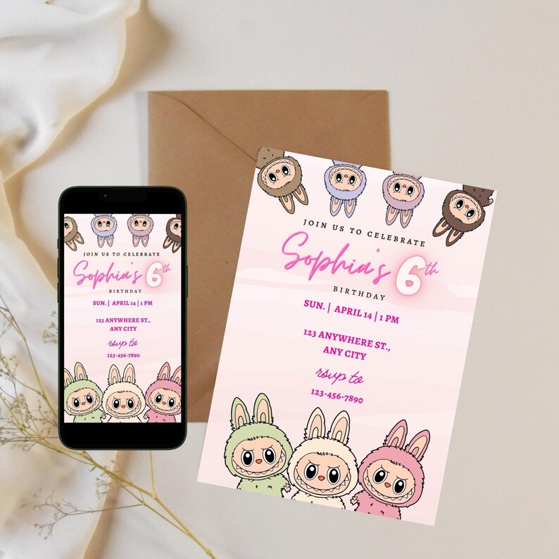 Labubu Birthday Invitation, Labubu Editable Template, Labubu Birthday ...
