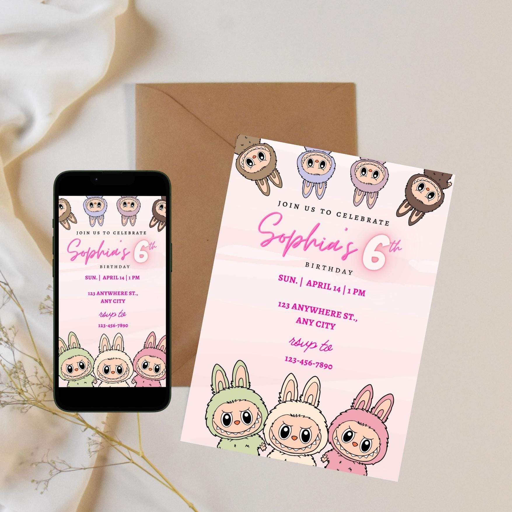 Labubu Birthday Invitation, Labubu Editable Template, Labubu Birthday ...