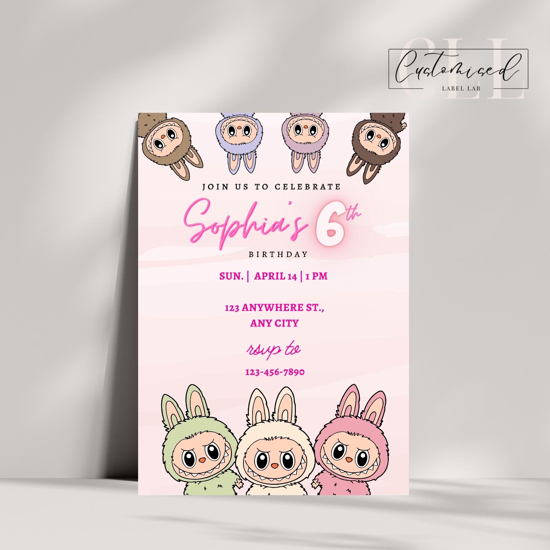 Labubu Birthday Invitation, Labubu Editable Template, Labubu Birthday ...