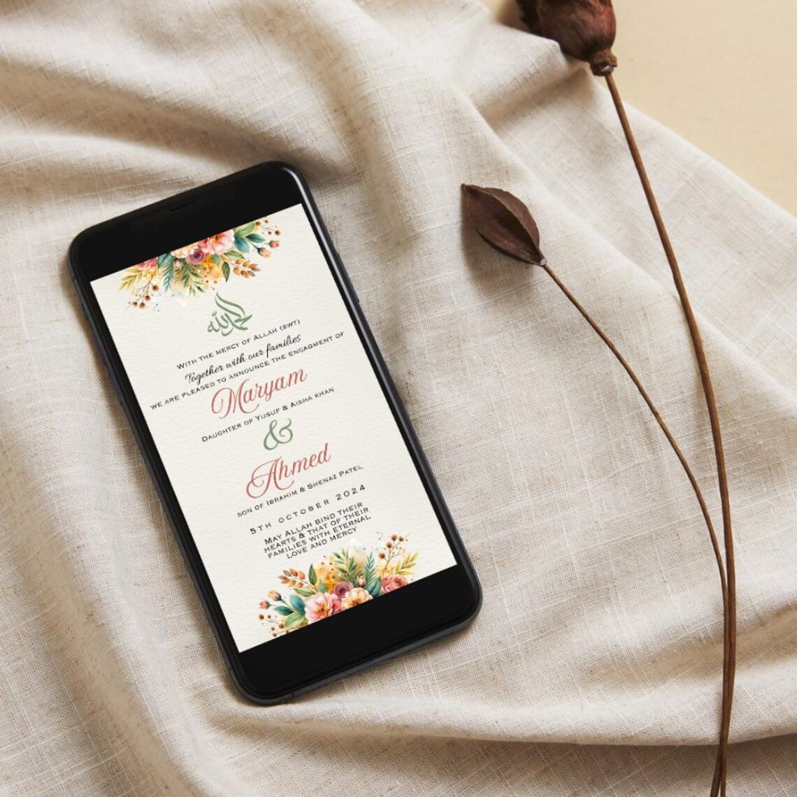 Islamic Engagement Announcement Floral Engagement Announcement Digital ...