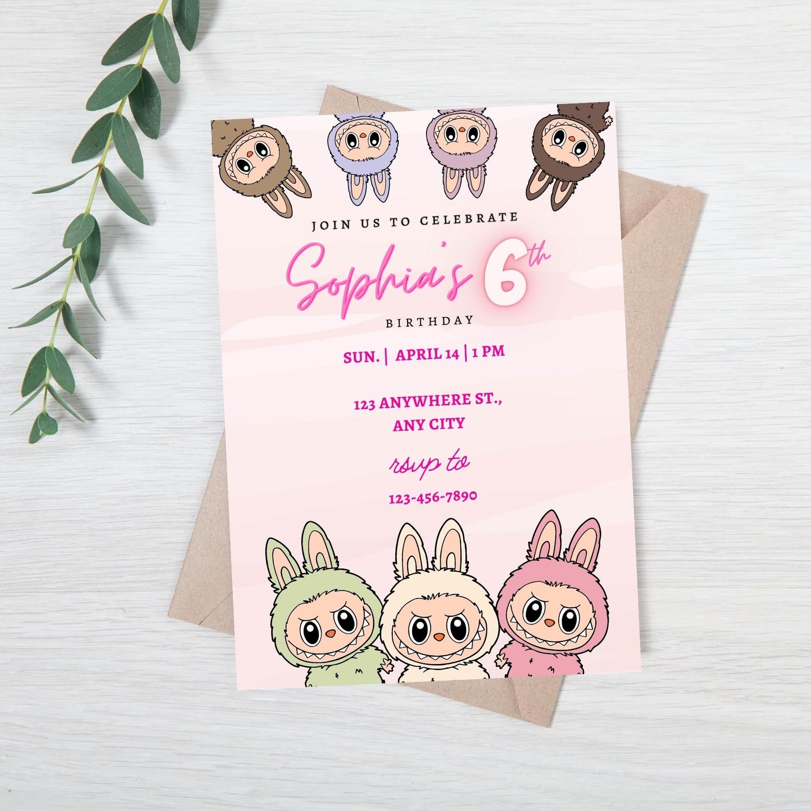 Labubu Birthday Invitation, Labubu Editable Template, Labubu Birthday ...