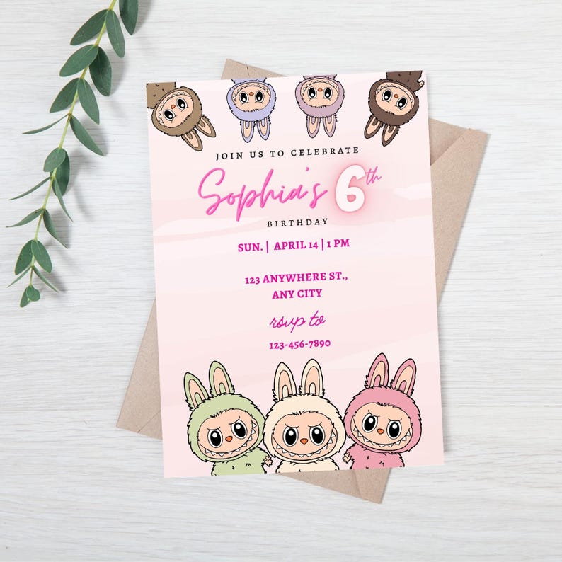 Labubu Birthday Invitation, Labubu Editable Template, Labubu Birthday ...