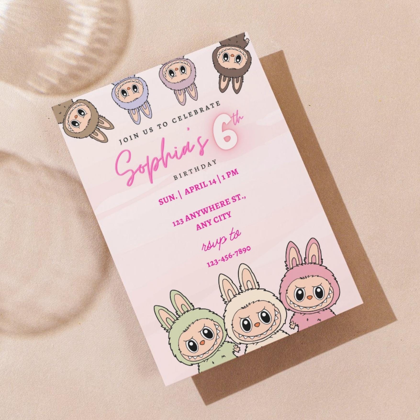 Labubu Birthday Invitation, Labubu Editable Template, Labubu Birthday ...