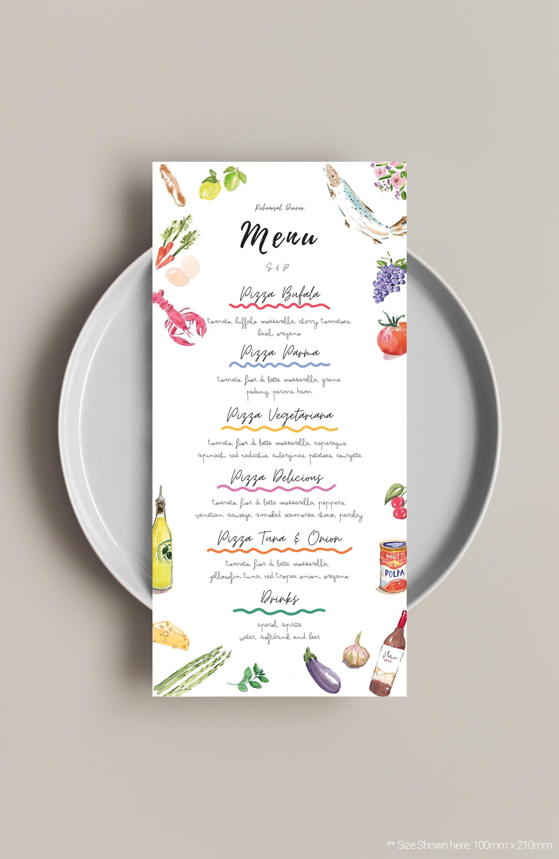 Editable Pizza Party Menu Rehearsal Dinner Wedding Dinner Template ...