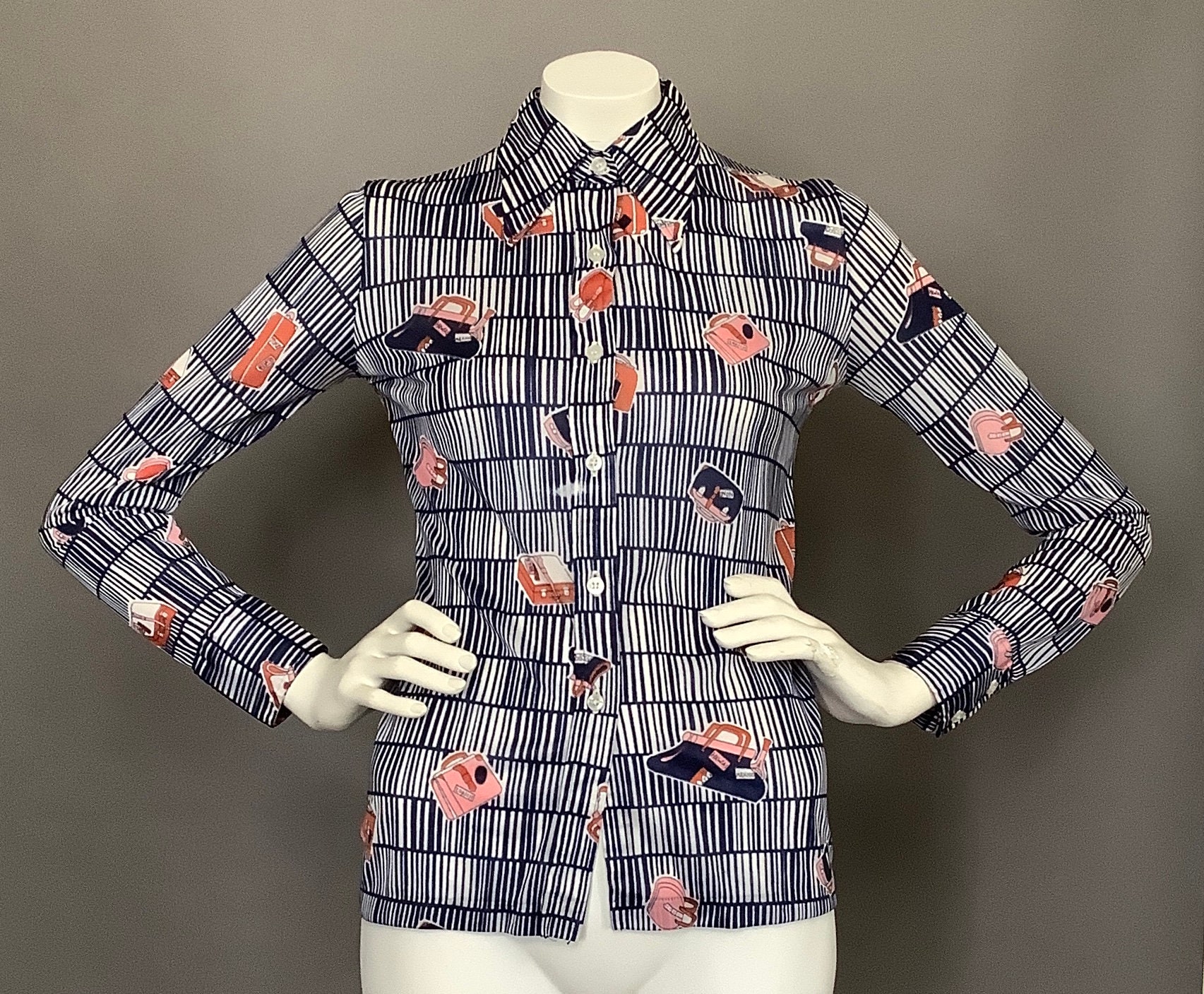 Vintage 1970s HUK-A-POO Woman's Disco Shirt Travel/luggage Motif in ...