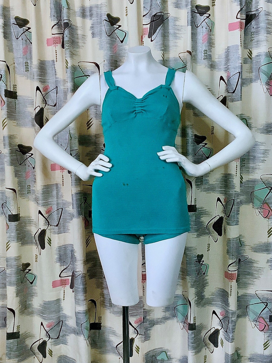 Vintage 1940s - ALDRICH & ALDRICH - Teal Stretch Exercise One-piece ...