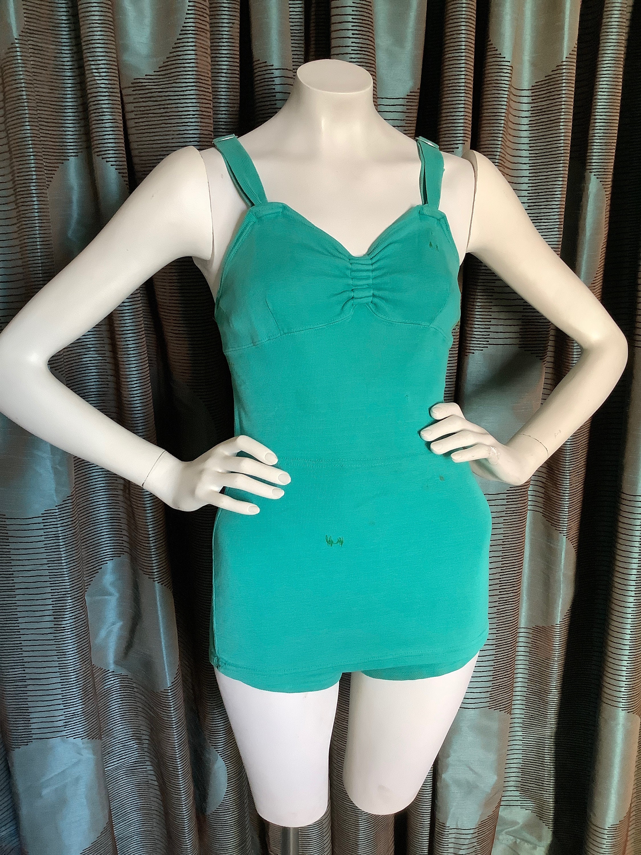 Vintage 1940s ALDRICH & ALDRICH Teal Stretch Exercise One-piece ...