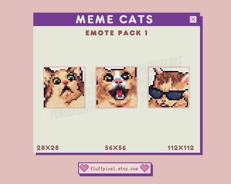 Retro Pixel Art Meme Cat Emotes Pack 1 Twitch, Discord, Youtube Chat ...
