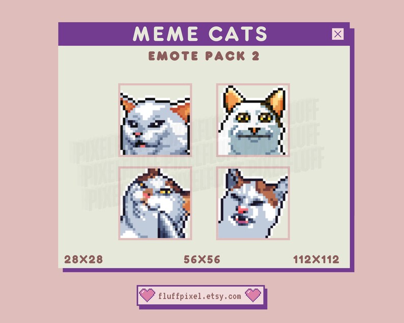 Retro Pixel Art Meme Cat Emotes Pack 2 Twitch, Discord, Youtube Chat ...