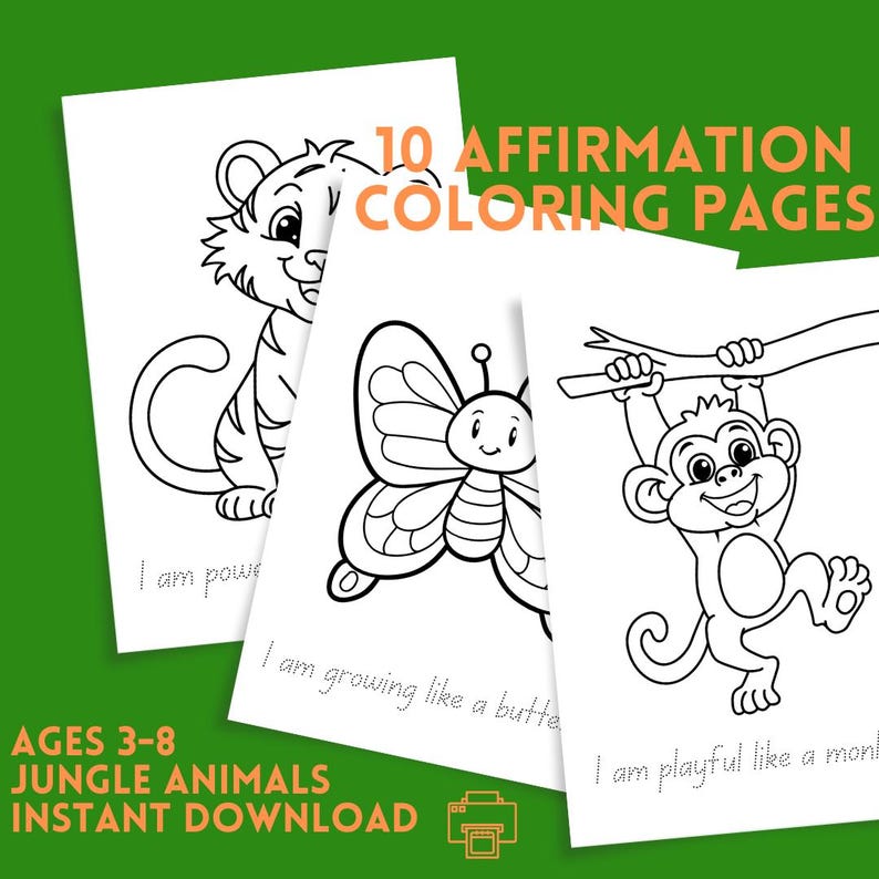Jungle Animal Affirmation Coloring Pages - SEL Activity (PDF) - Etsy