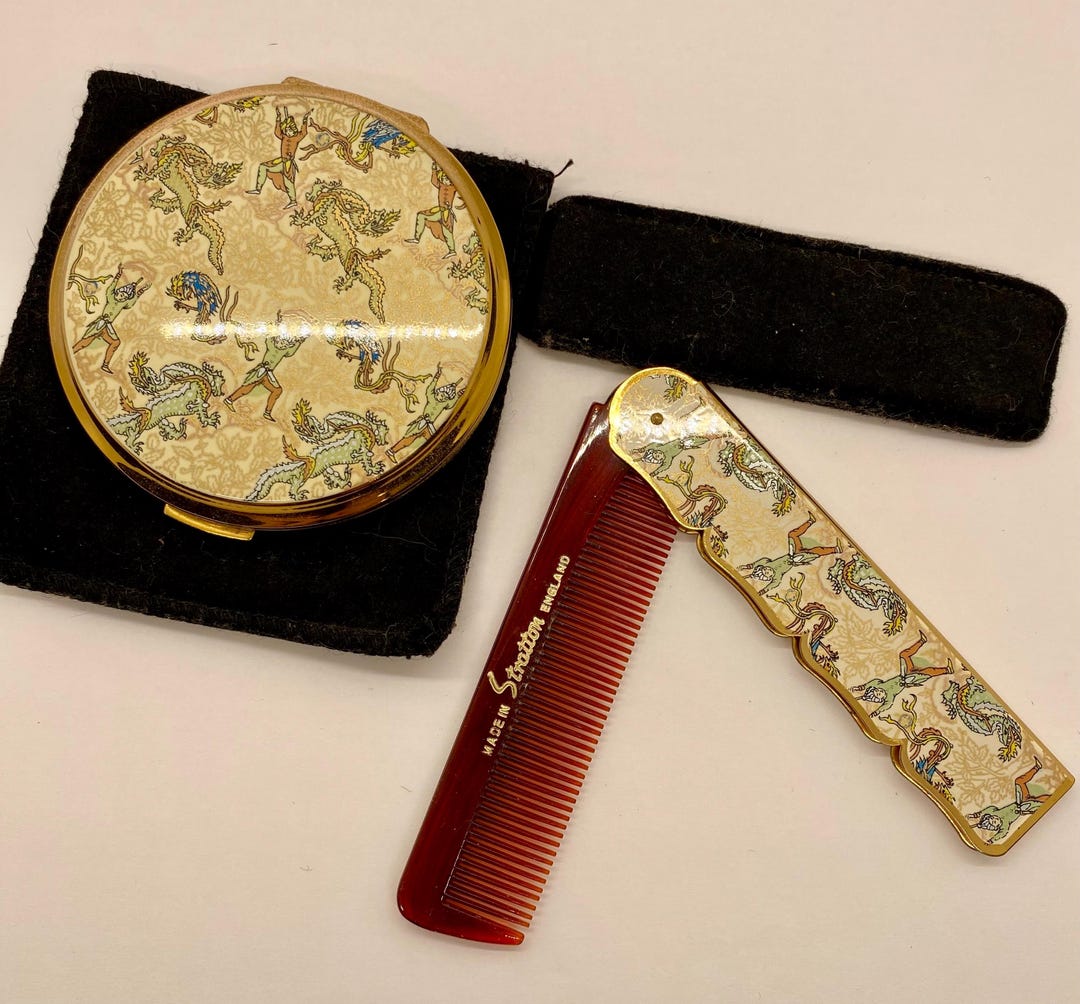 Vintage Stratton Dragons Powder Compact Mirror and Folding Comb Set ...