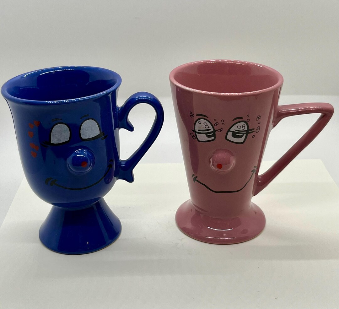 Vintage James Alex Funny Face Mugs Cups Blue Mauve Pink - Etsy UK