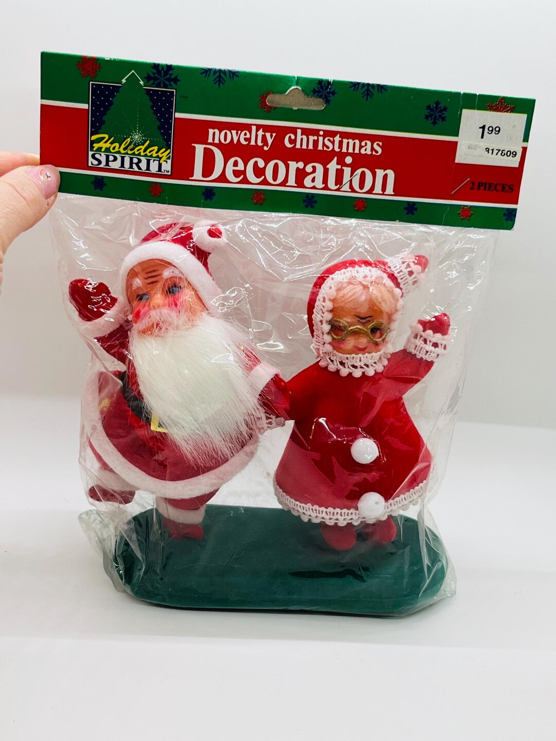 Vintage Flocked Dancing Santa and Mrs Claus New in Original Package ...