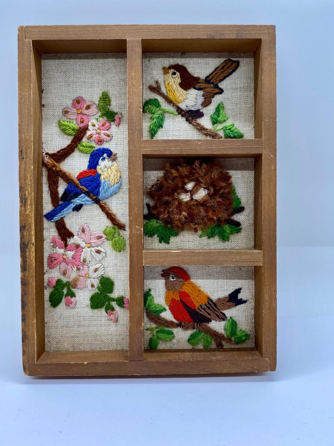 Vintage Handmade Crewel Birds Wall Hanging Shelf Decor - Etsy