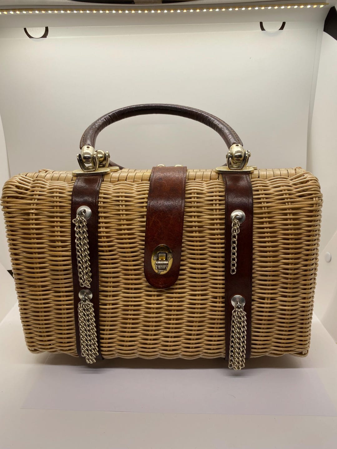 Vintage Wicker Woven Purse Top Handle Chain Accents FREE SHIPPING - Etsy