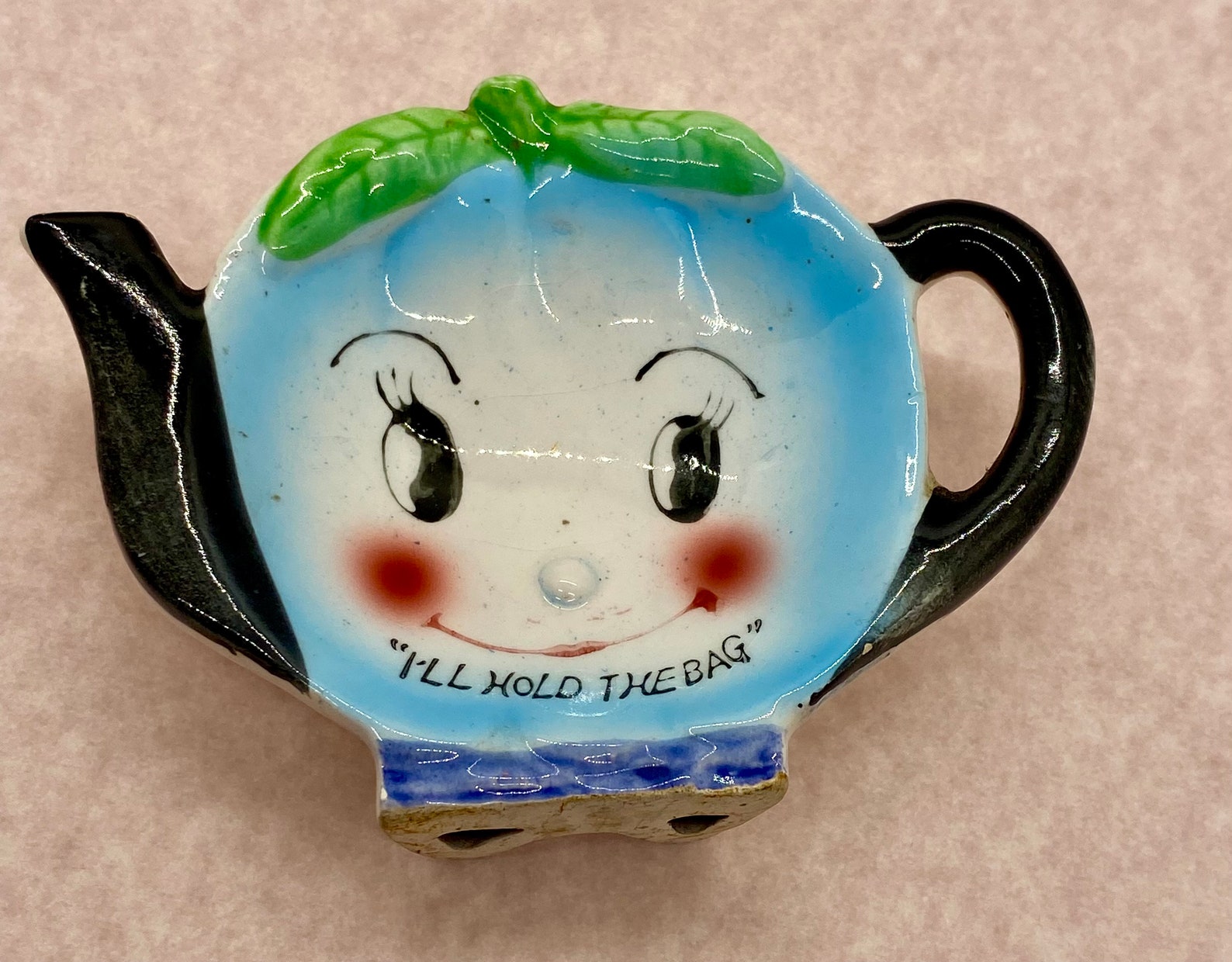 Anthropomorphic Kitsch Tea Bag Holder Vintage Kawaii Blue Ill Hold the ...