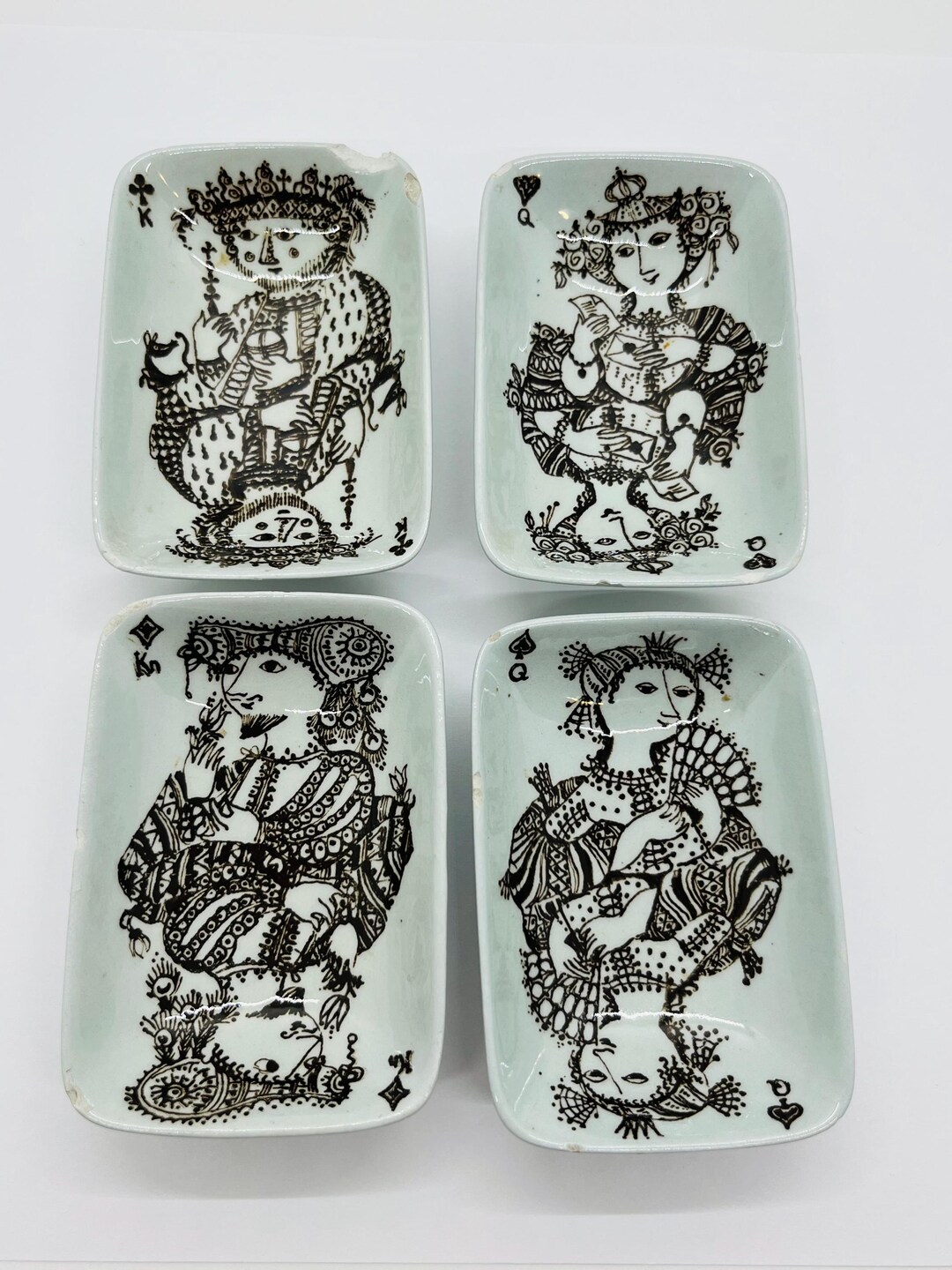 Vintage Bjorn Wiinblad Playing Card Design Condiment Dishes Set ...
