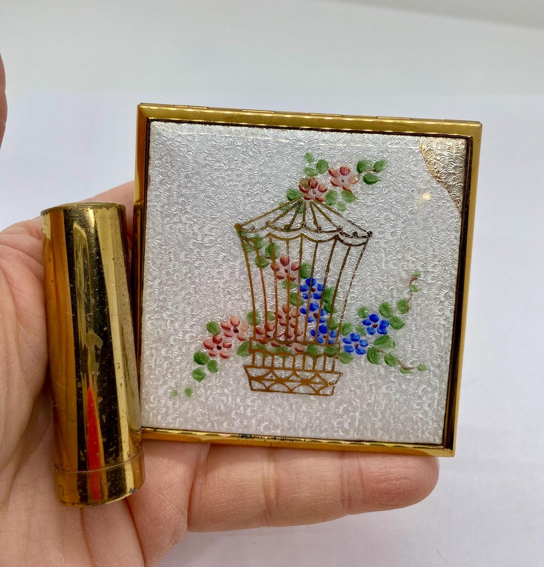 Vintage Enemaled Bird Cage Mirror Powder Compact Elgin American and ...