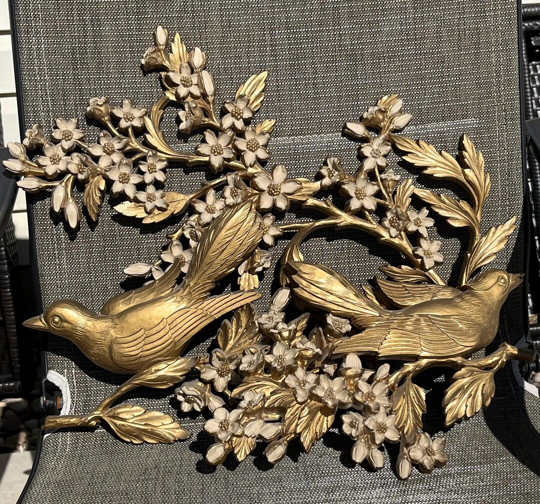 Vintage 1968 Syroco 3 Piece Gold and White Birds and Blossoms Wall ...