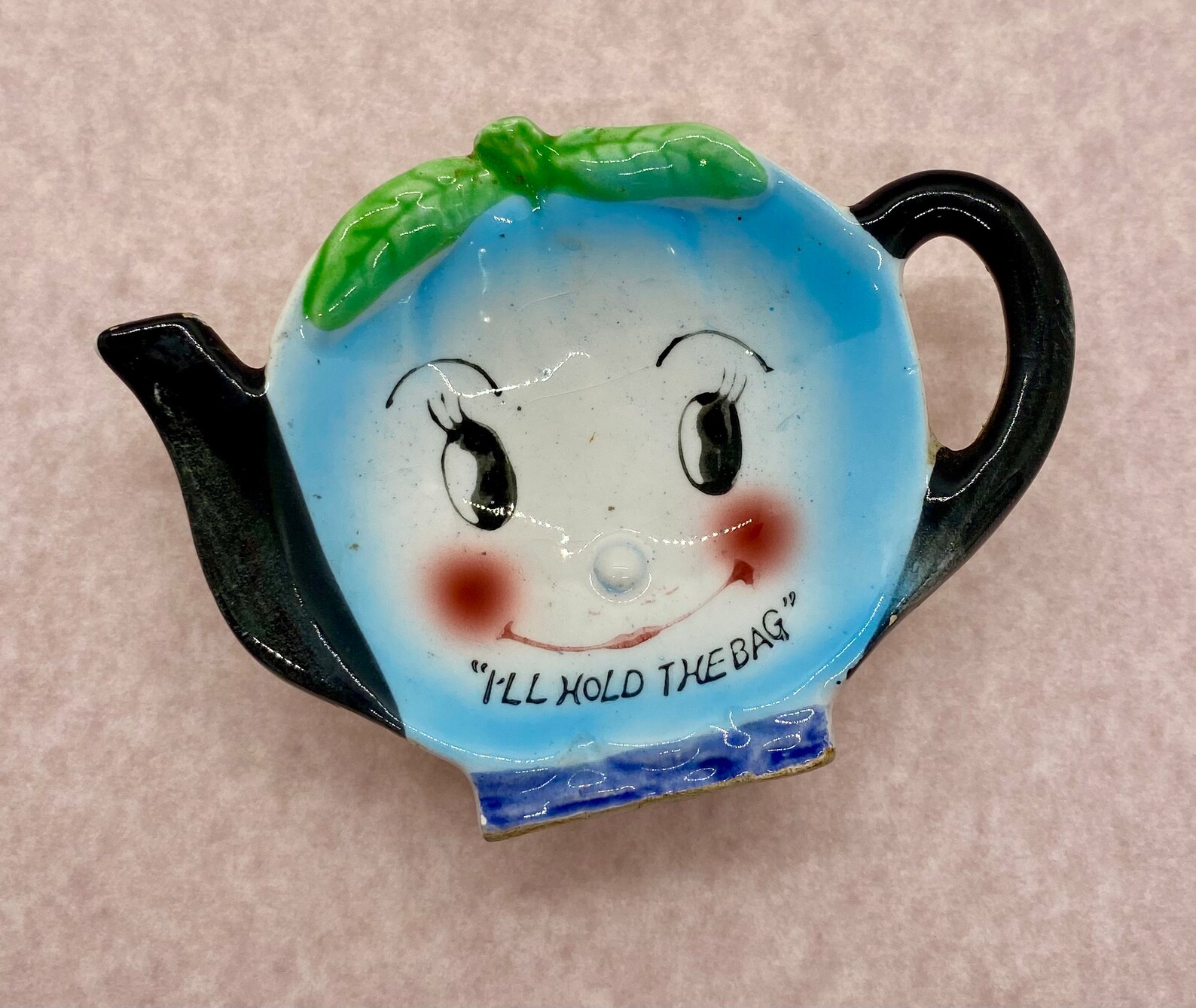 Anthropomorphic Kitsch Tea Bag Holder Vintage Kawaii Blue Ill Hold the ...