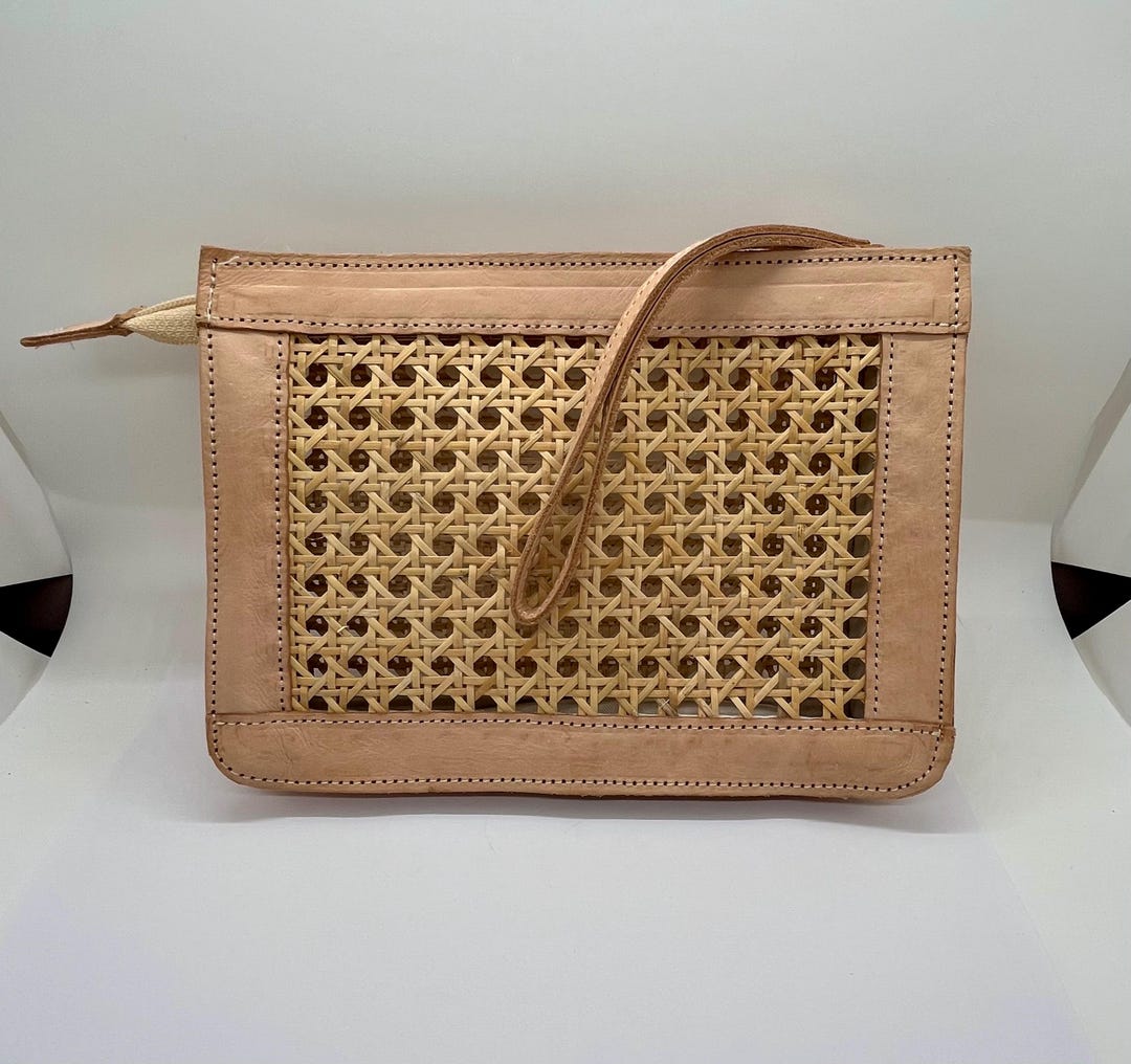 Rattan and Leather Woven Wicker Purse With Wrist Strap FREE SHIPPING - Etsy