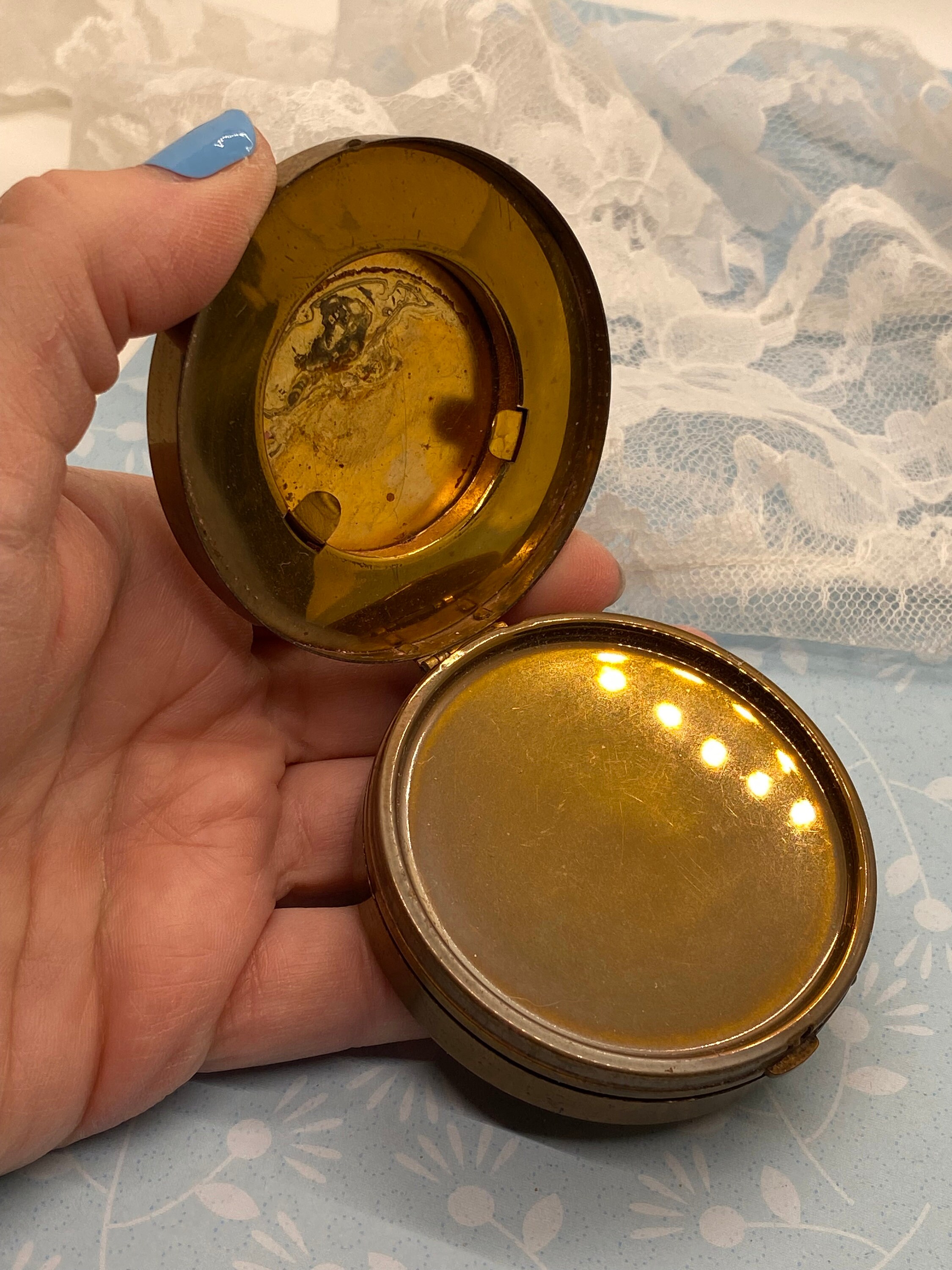 Antique Vintage Luxor Dual Opening Compact Mirror Powder Rouge Brass ...