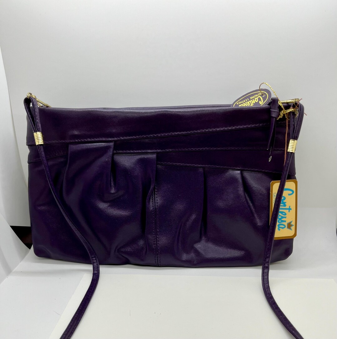Vintage 80's Purple Contessa Genuine Leather Shoulder Bag Purse New Old ...